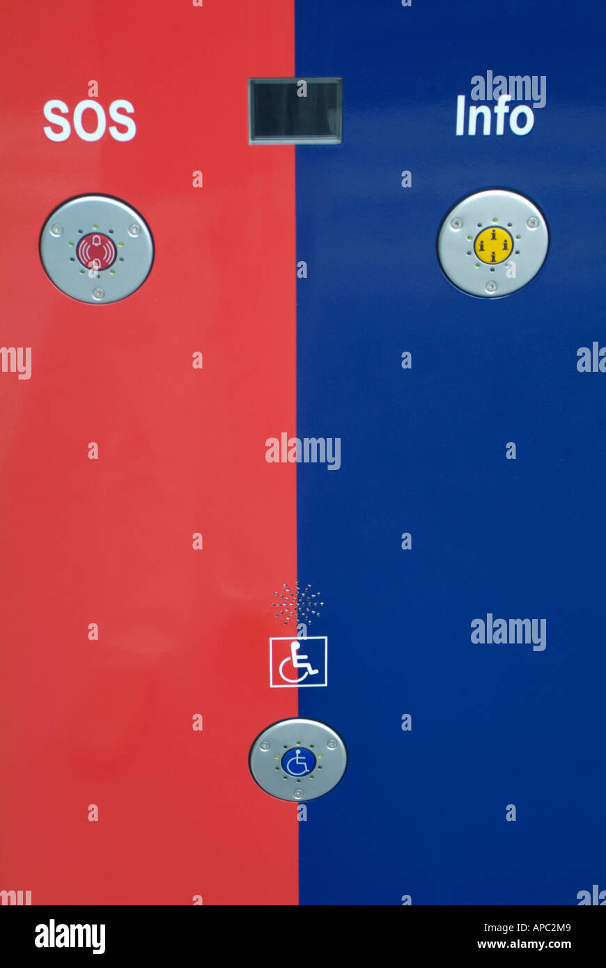 Information desk, blue-red for SOS of emergency calls and information ...