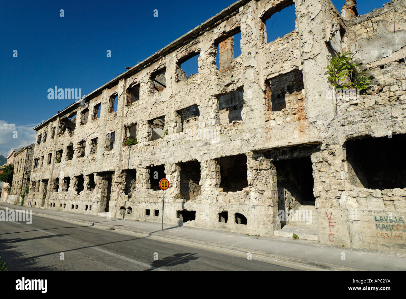 During the civil war destroyed building in Mostar, Bosnia and ...