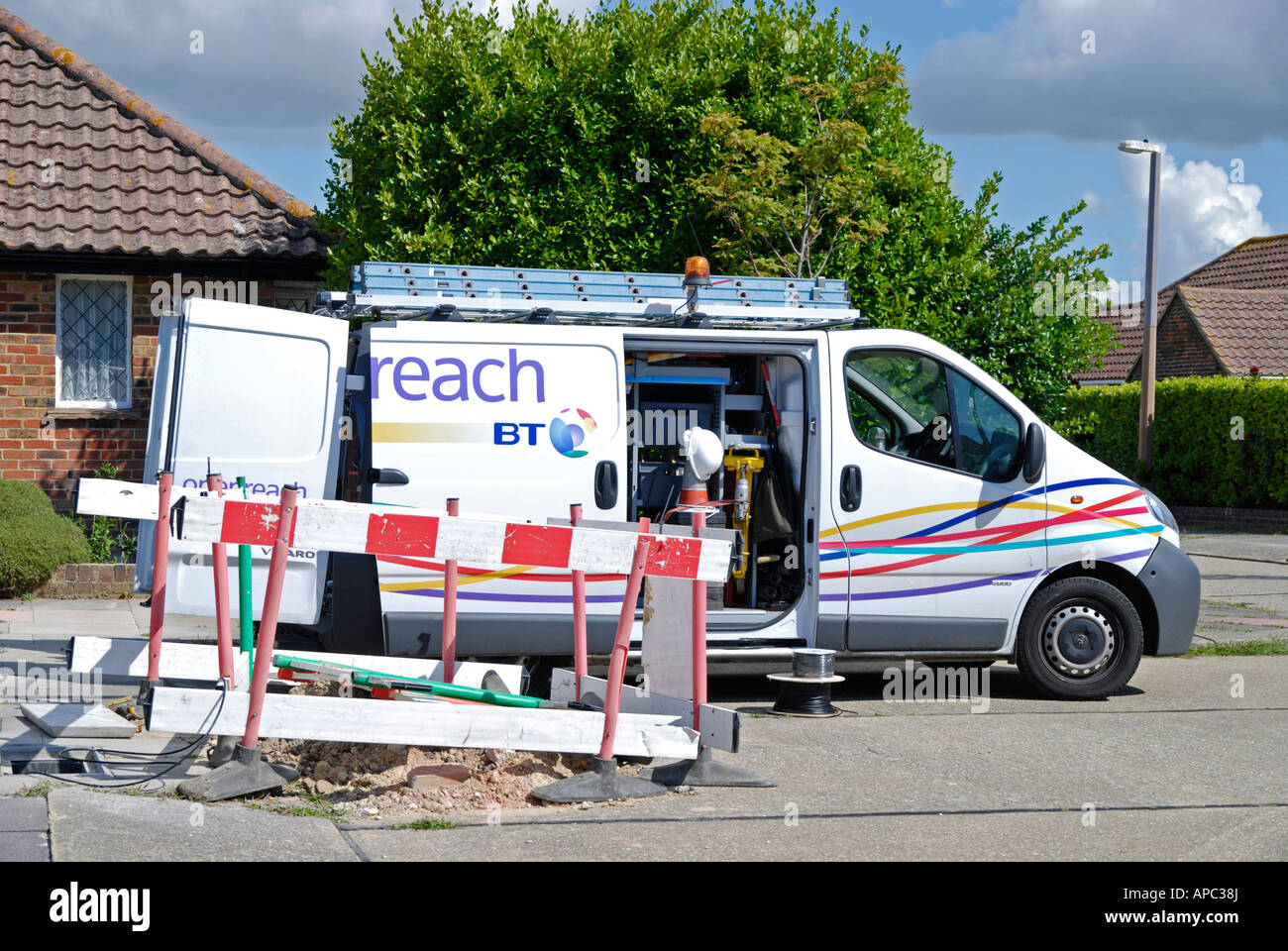 bt van with repair work going on in a residential rural area Stock ...