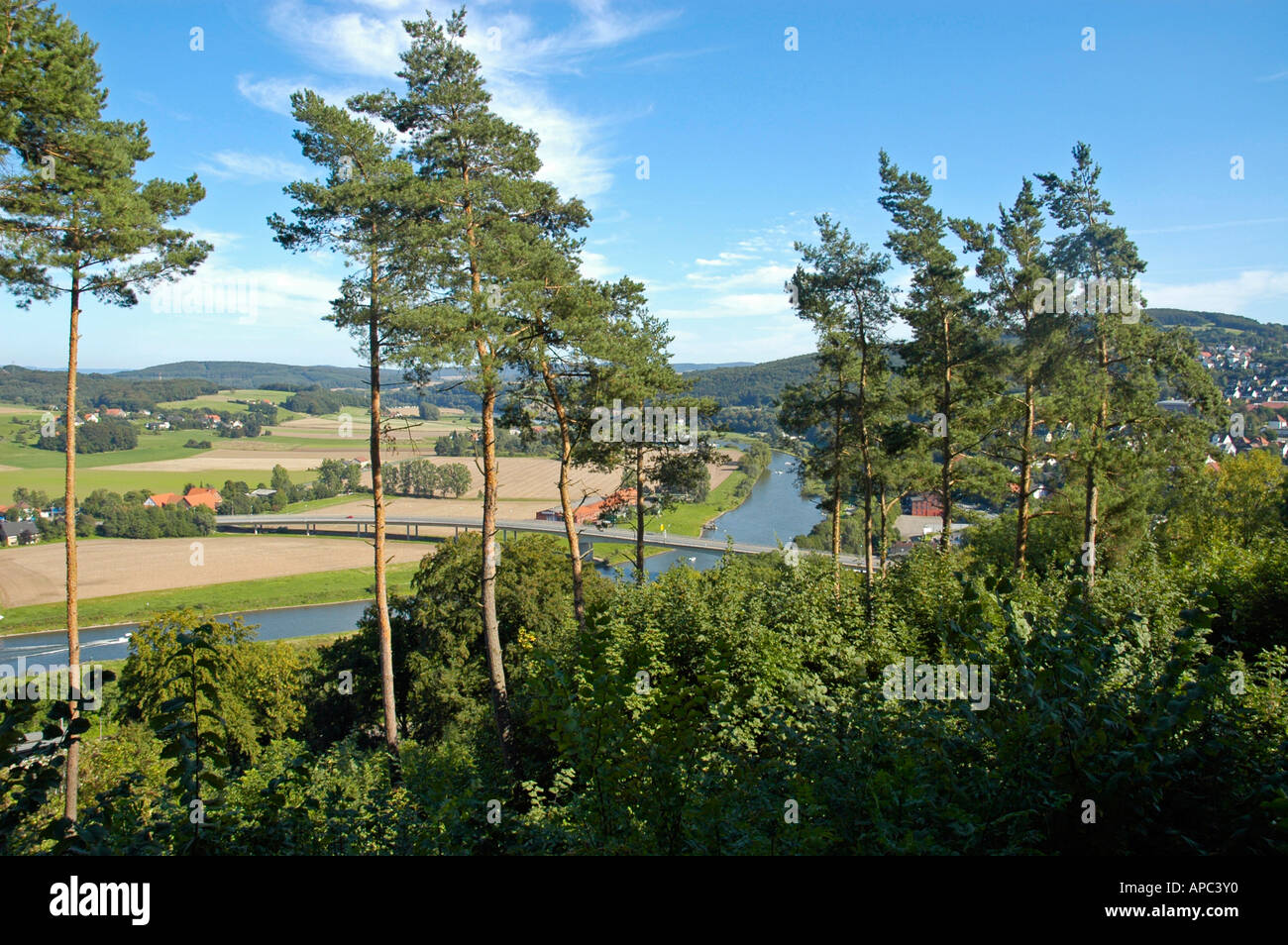 View on the Weser valley, castle Vlotho on the Amtshausberg, Teutoburg ...