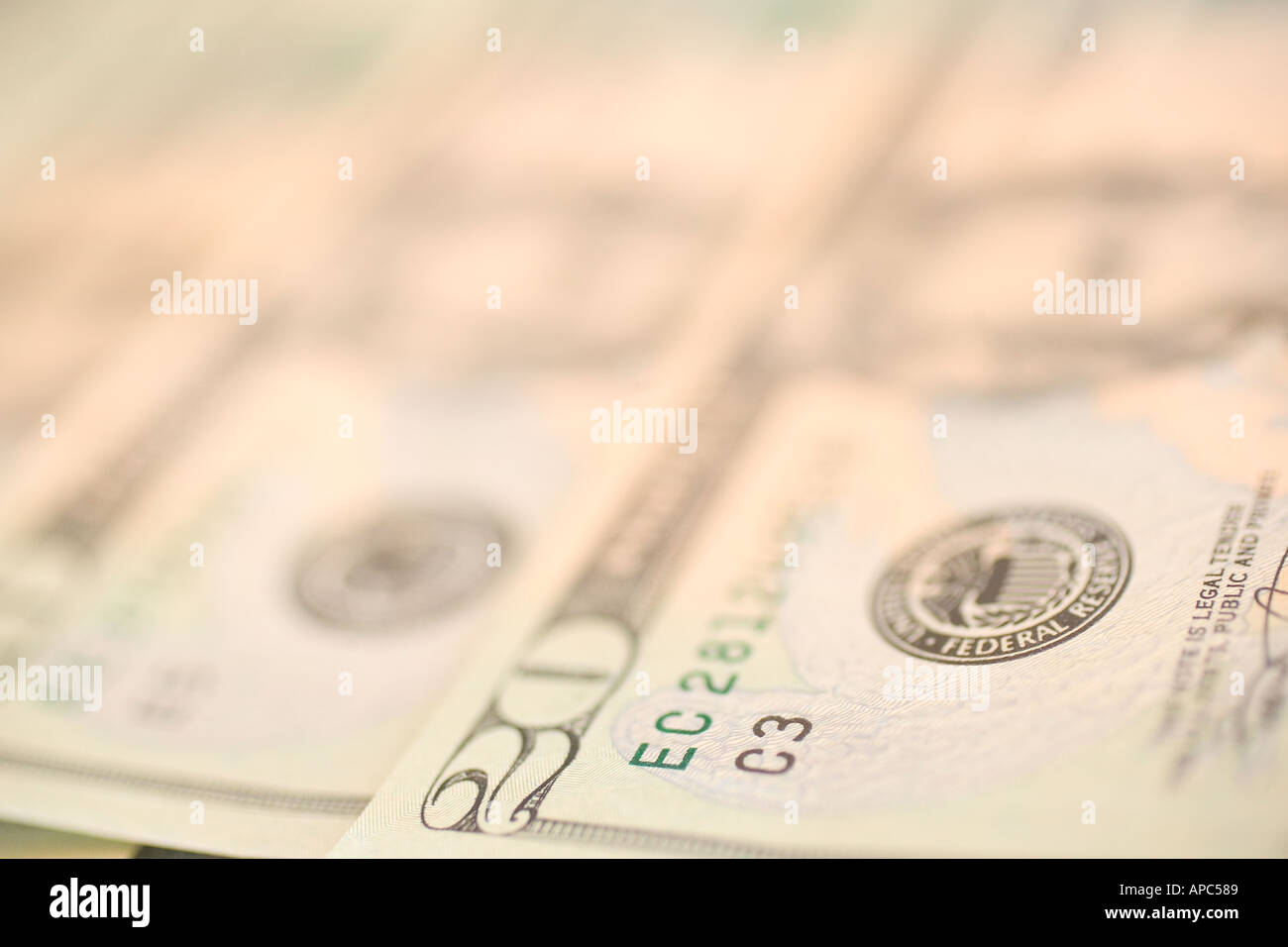 Cash Money Pile Amber 3 Twenties Stock Photo - Alamy
