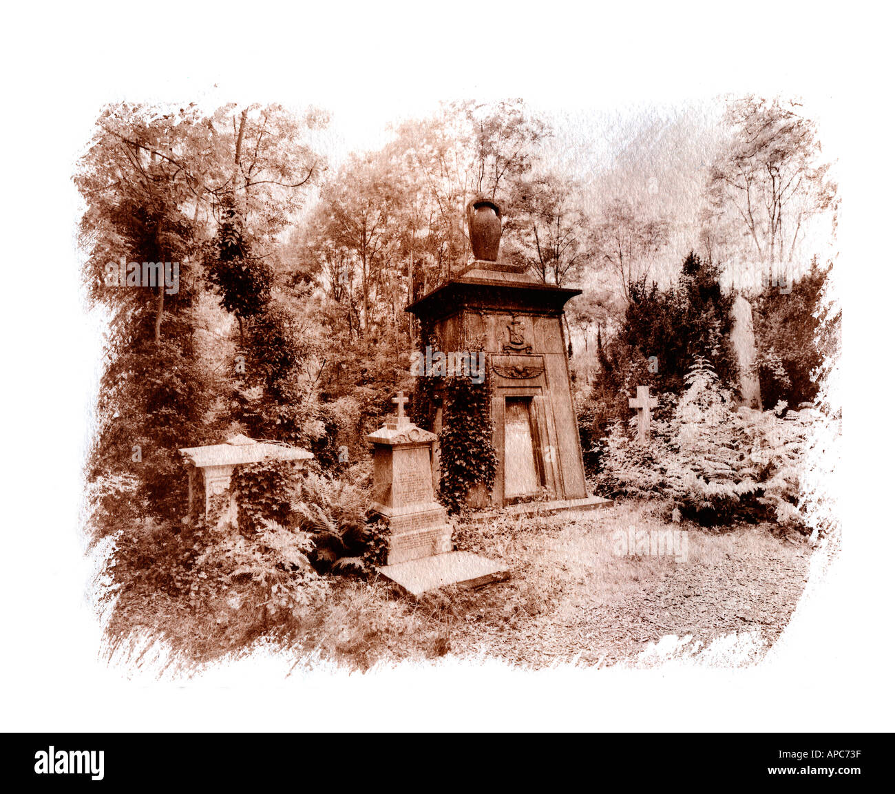 highgate cemetery london black and white sepia old victorian death ...