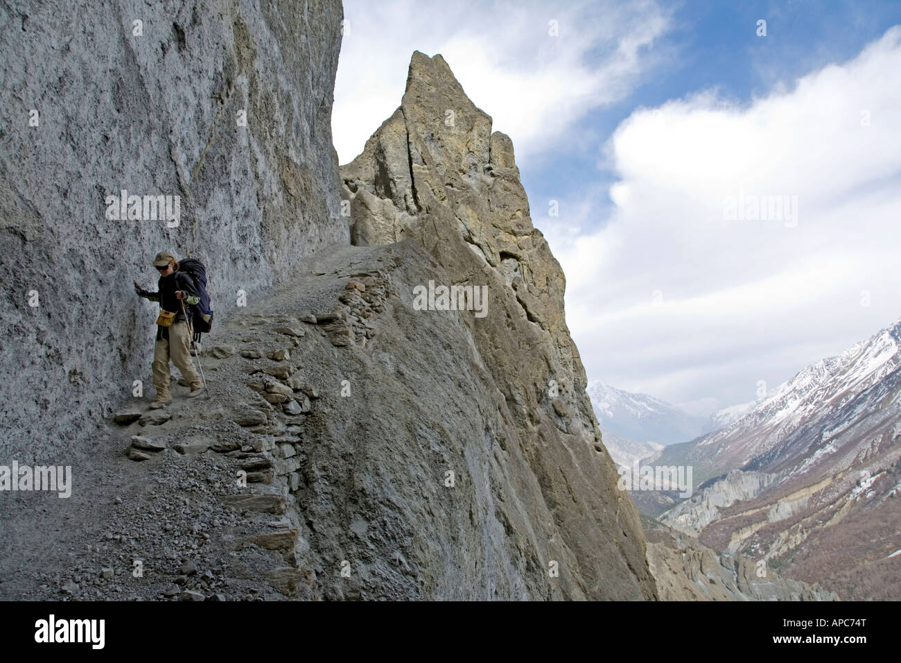 Trekker on the way to Tilicho Lake. Annapurna circuit trek. Nepal Stock ...