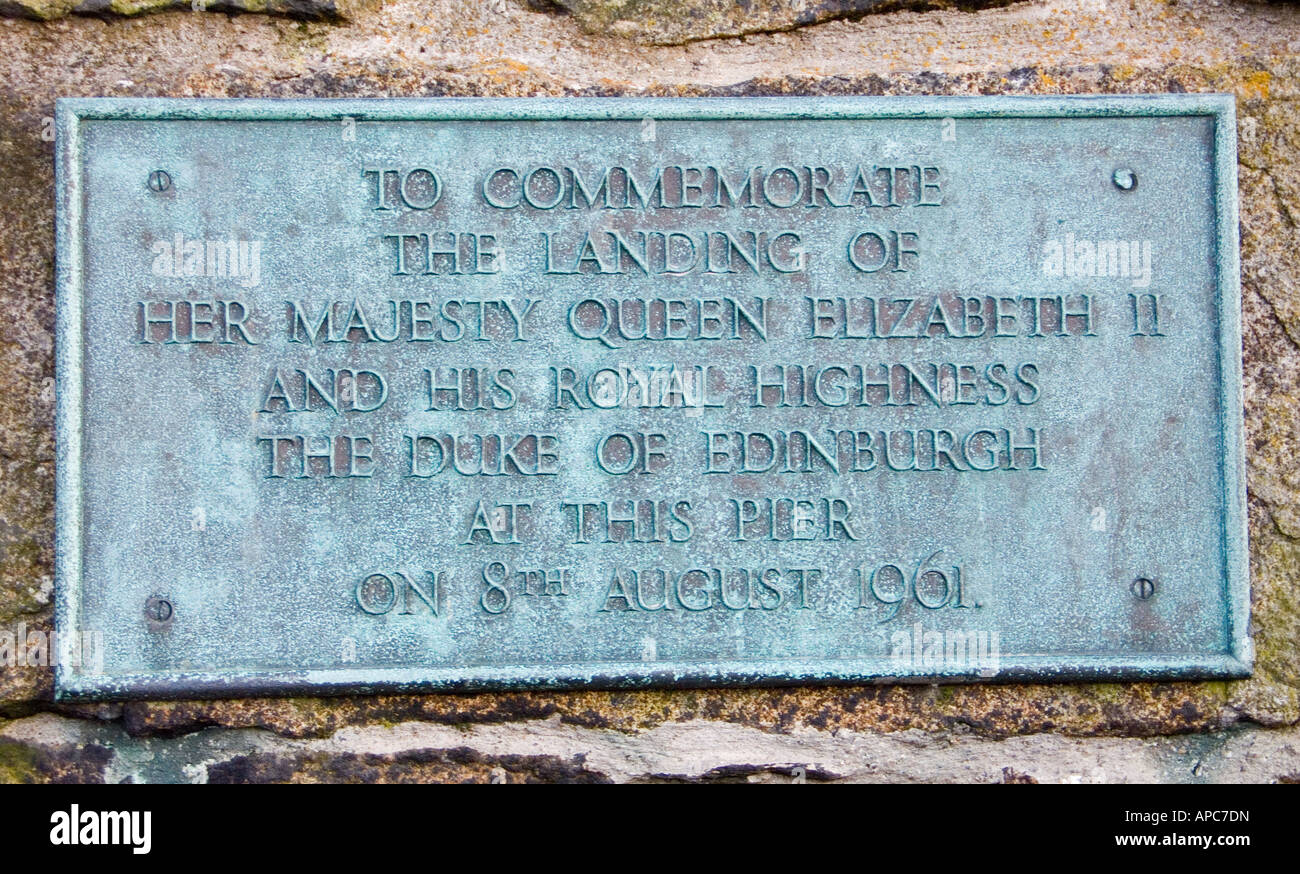 Plaque commemorating the landing place on 8 August 1961, of Queen ...