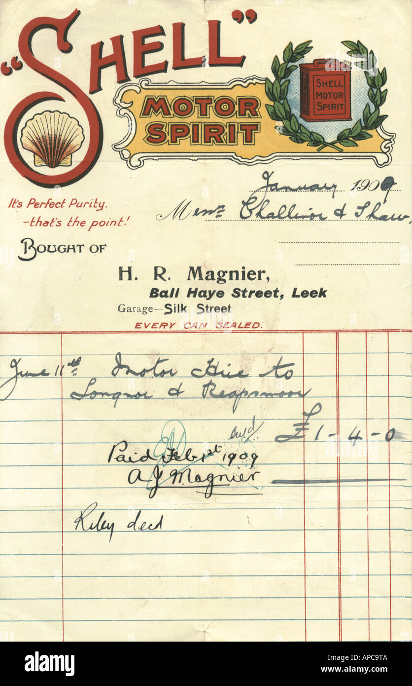 Pictorial bill head for Shell Motor Spirit 1909 Stock Photo - Alamy