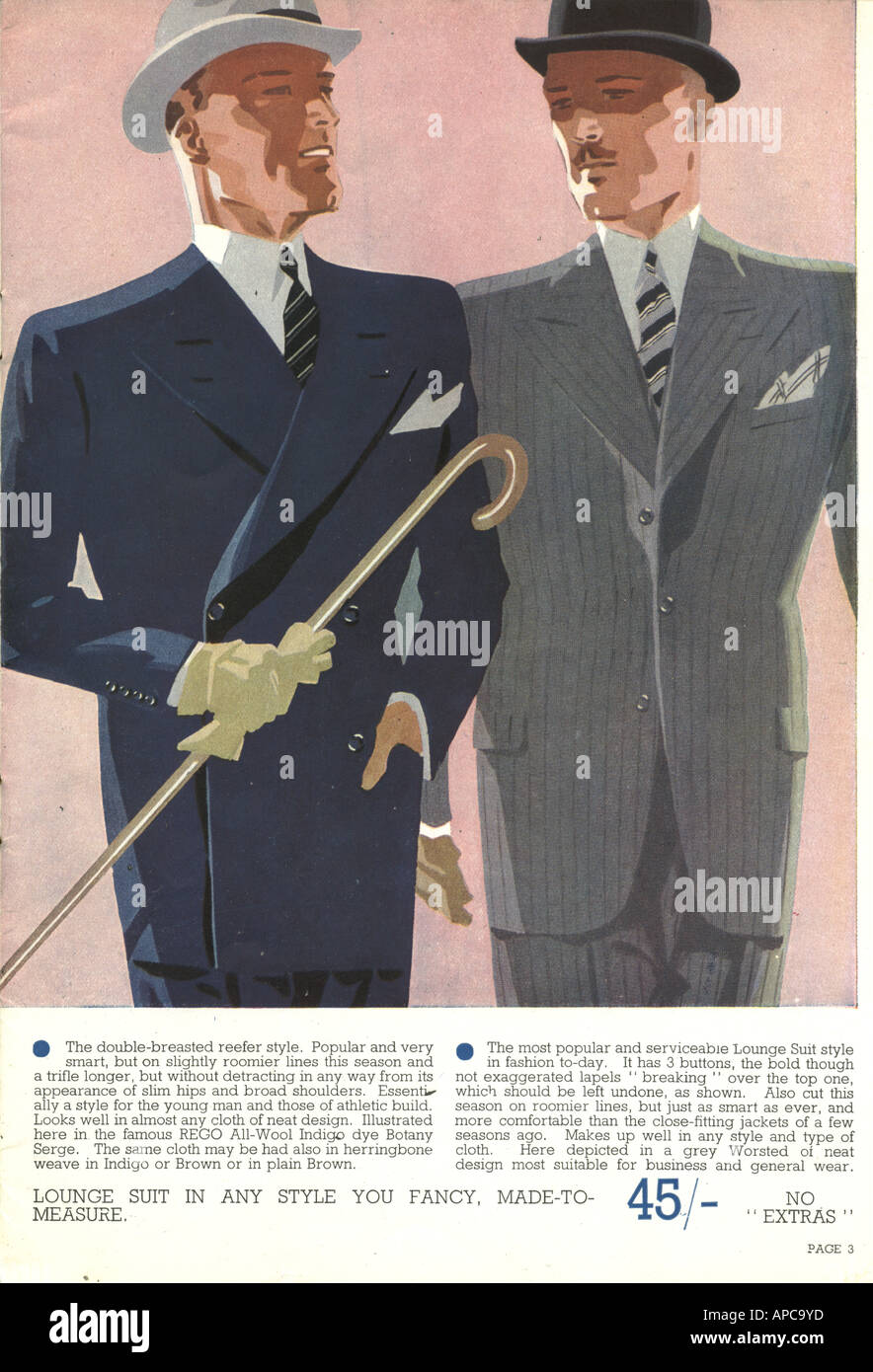 Advertisement for men's lounge suits by Rego1936 Stock Photo - Alamy