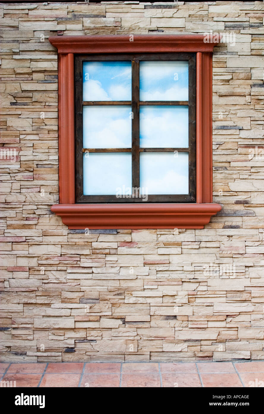 Faux Window And Stone Wall adorning a shop in a downtown shopping area ...