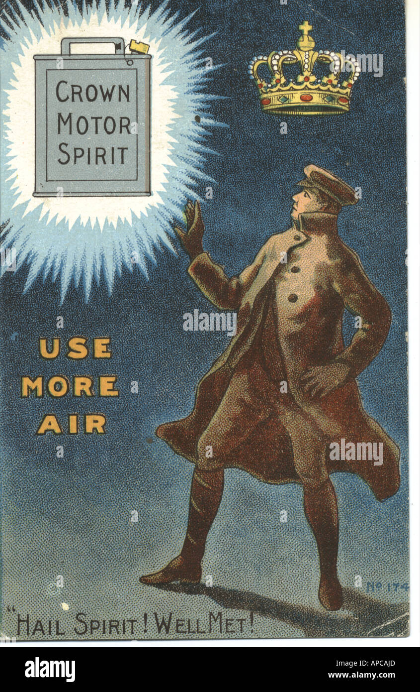 Advertising picture postcard for Crown Motor Spirit circa 1905 Stock ...