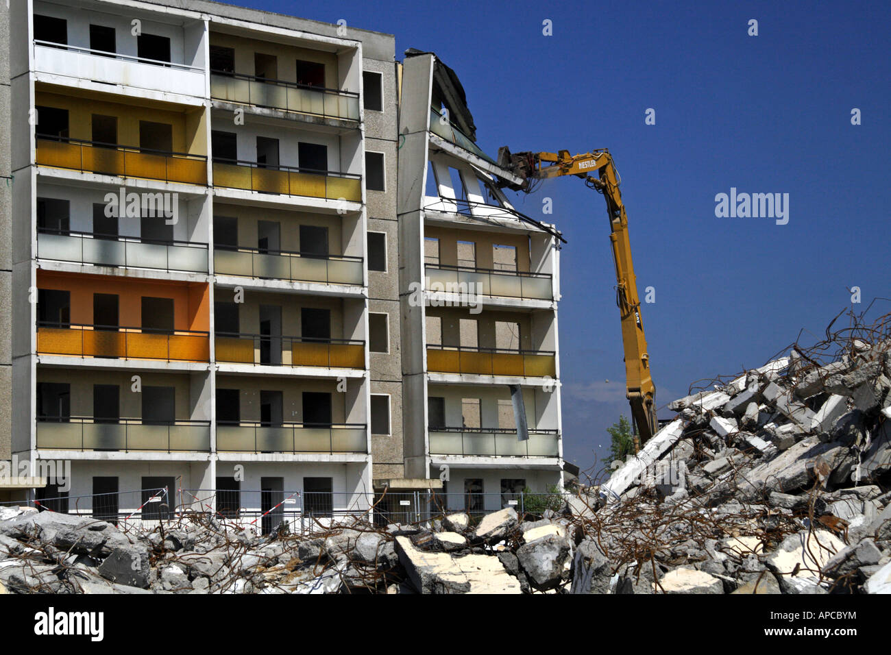 Demolition of some old concrete buildings in East Germany Stock Photo ...