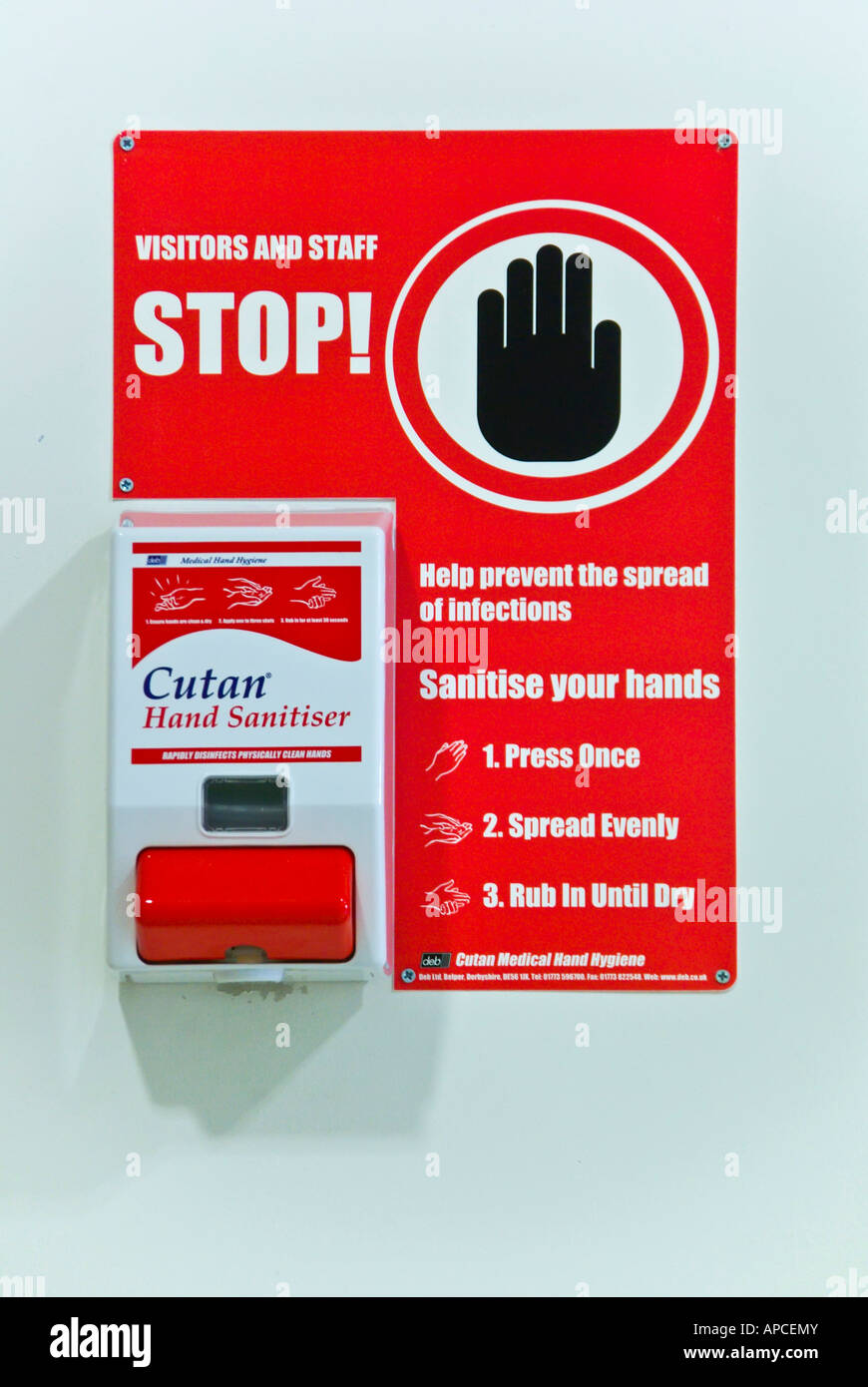 Cutan brand wall mounted NHS hospital hand sanitation unit Stop sign on ...