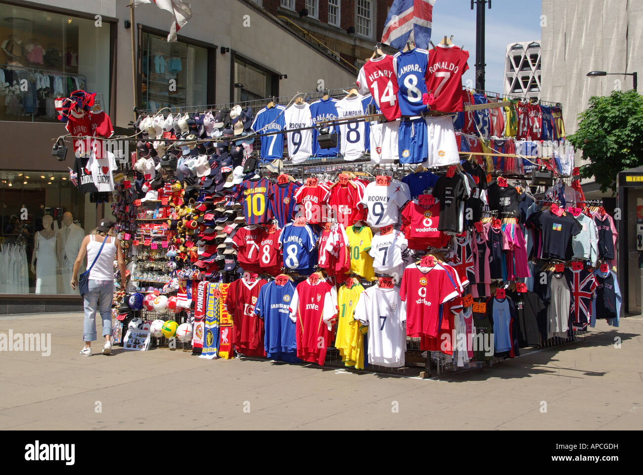 London West End Oxford Street pavement stall selling football team ...