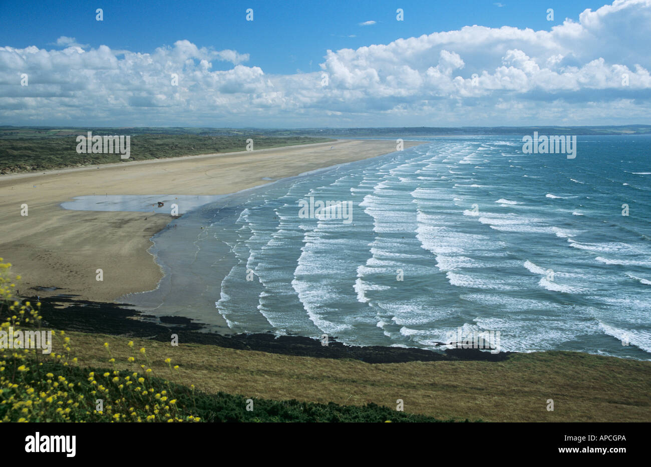 View in Summer over Saunton Sands, near Braunton, North Devon, England ...