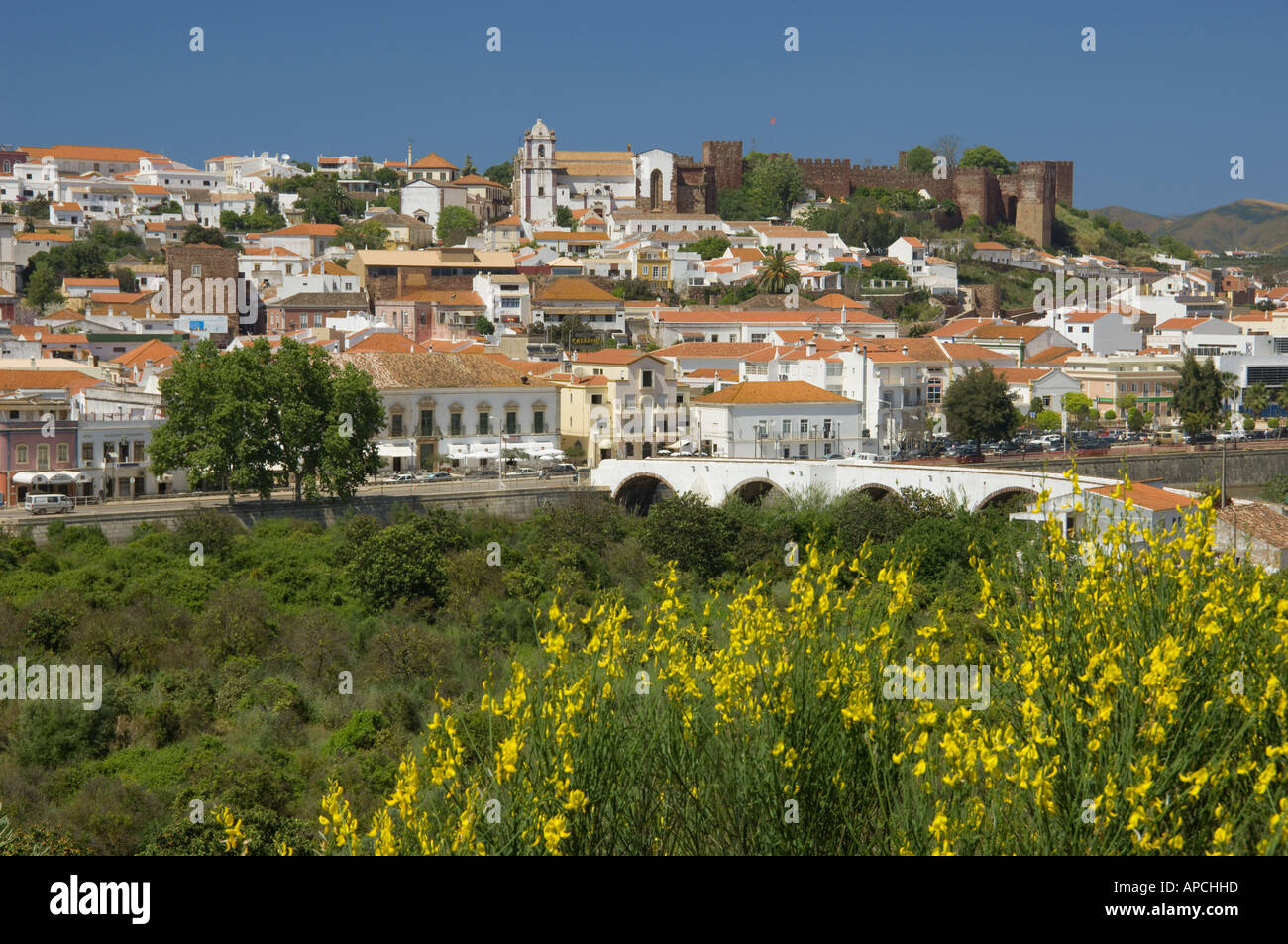 Portugal, the Algarve, Silves town, castle and the roman bridge Stock ...