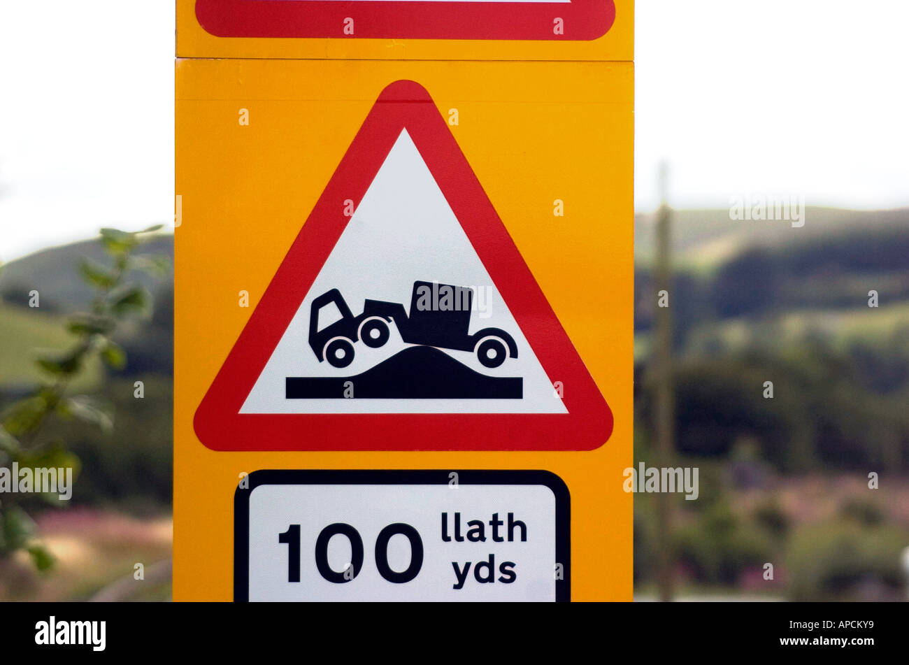 Humpback bridge warning sign for lorries in Mid Wales, UK Stock Photo ...