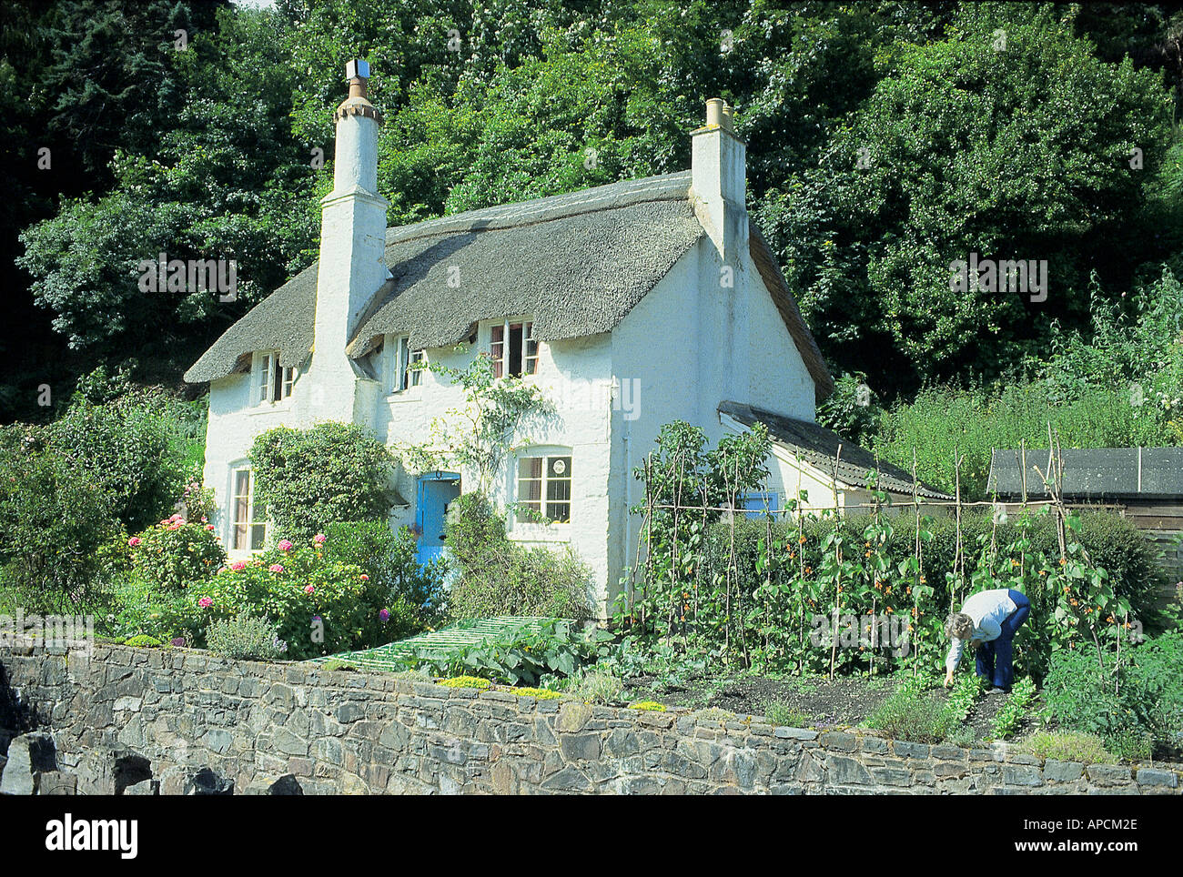 The Gardener. An old thatch cottage England Stock Photo - Alamy