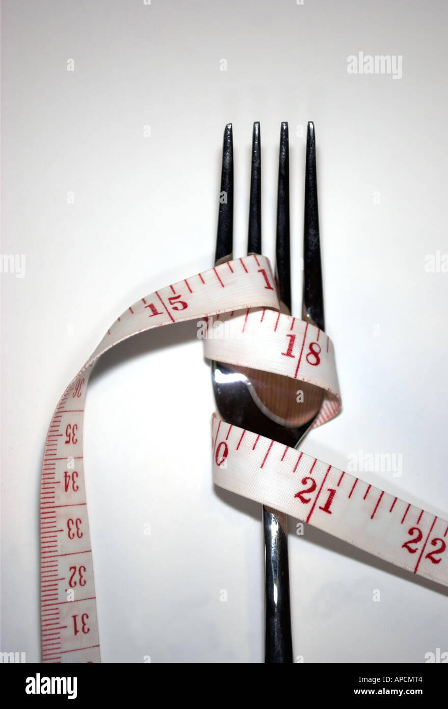 Measuring tape wrapped around a fork Stock Photo - Alamy