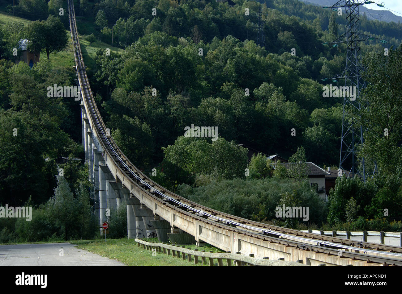 Funicular railway track from Bourg St Maurice towards Les Arcs Stock ...