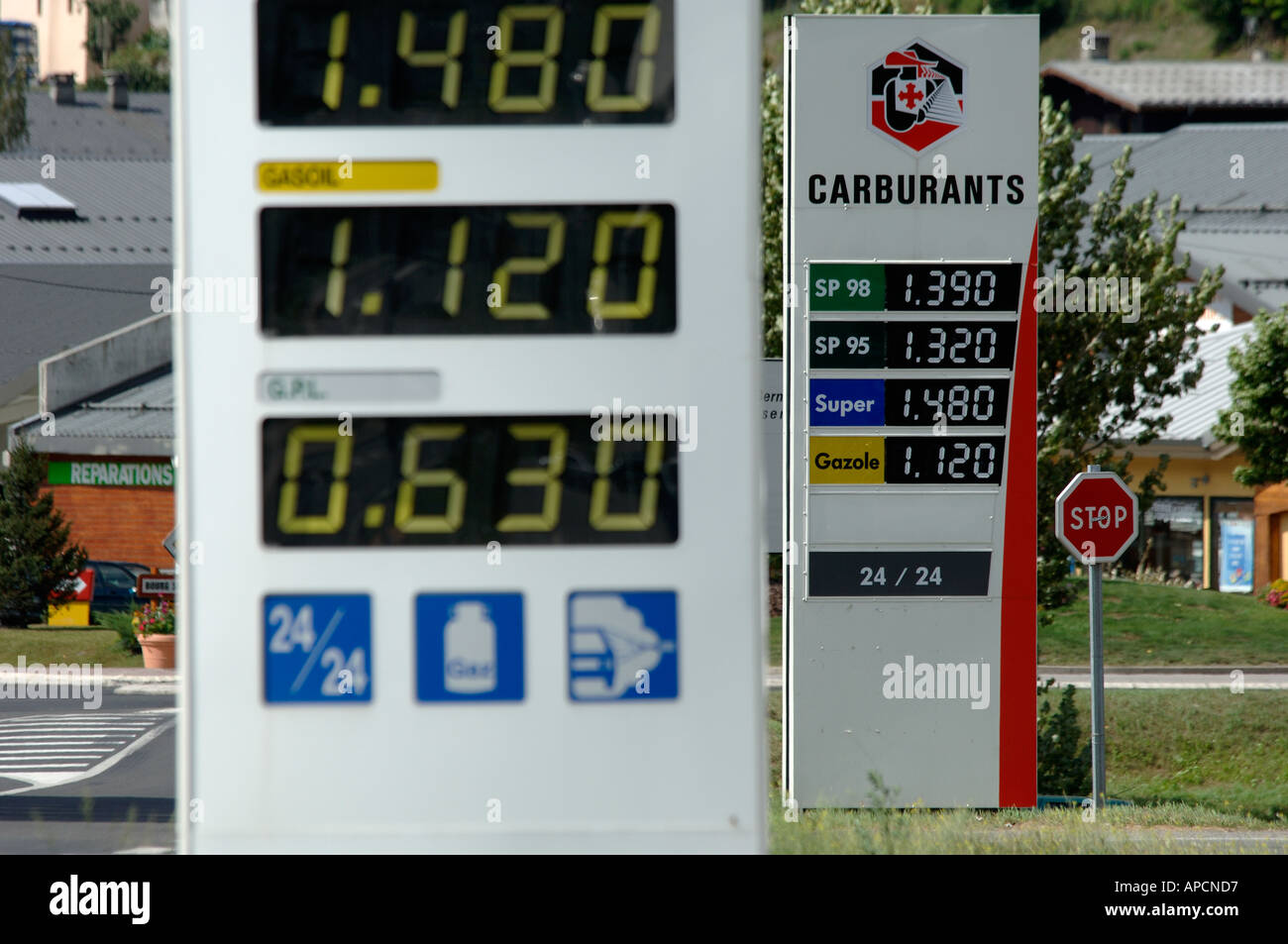 Supermarket fuel sign in france Stock Photo - Alamy