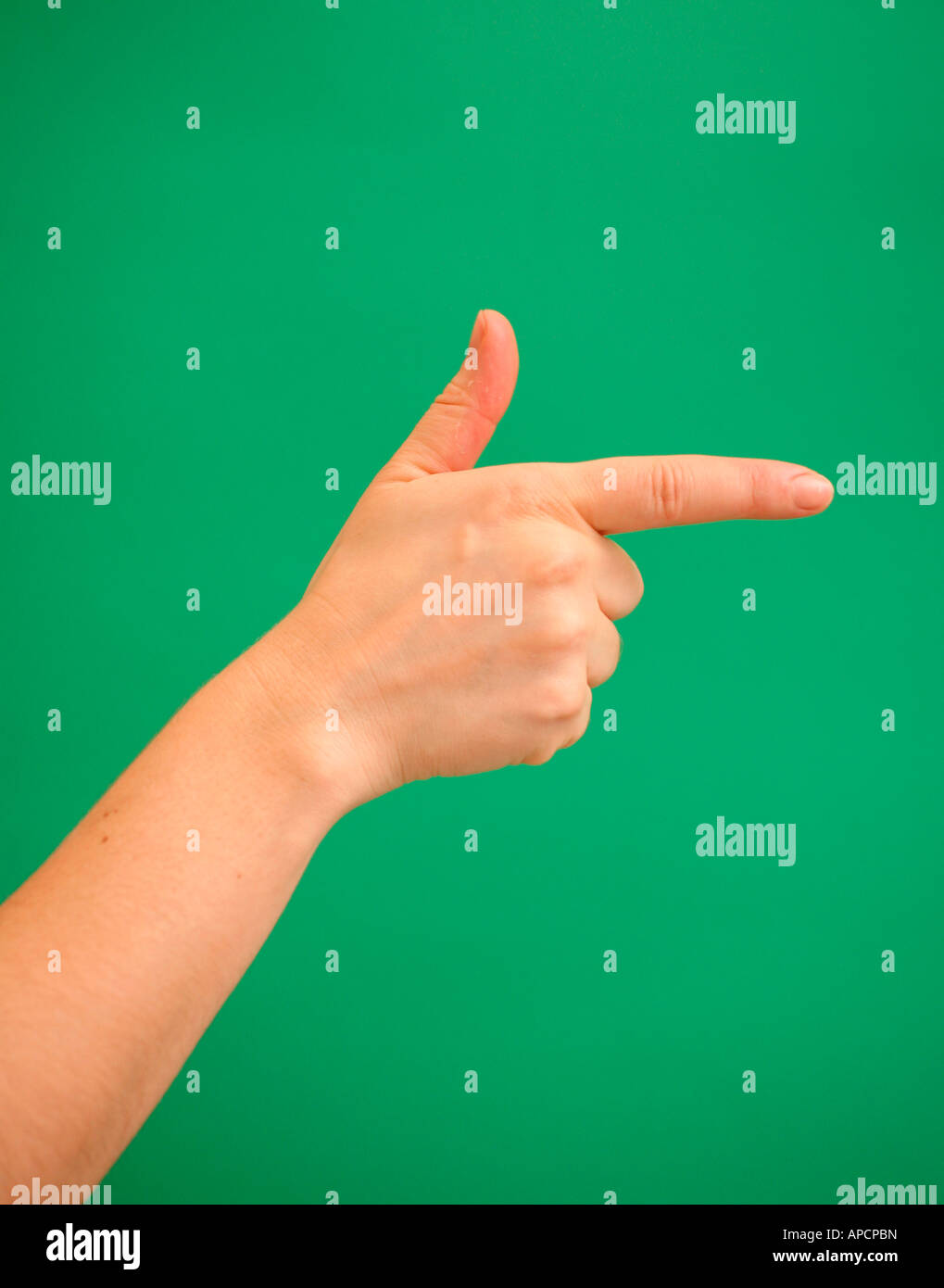 Woman pointing finger Stock Photo - Alamy