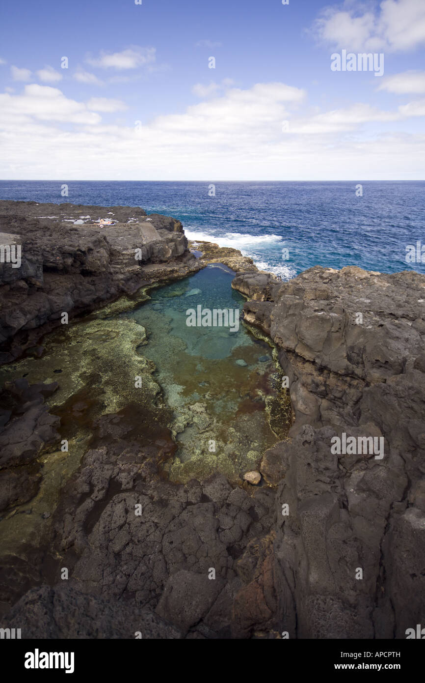 the natural pool "Charco Azul" at the coast of La Palma, Canary Islands ...