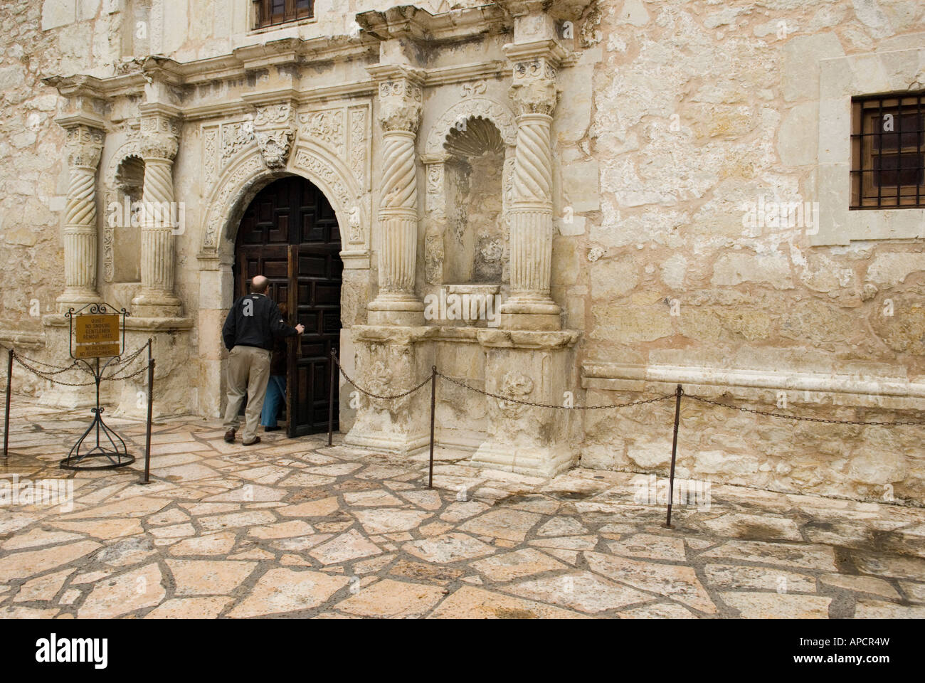 Front entrance detail of the Alamo in downtown San Antonio Texas Stock ...