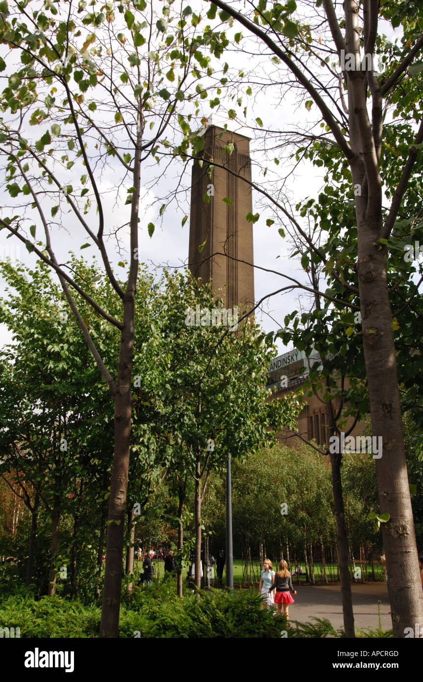 tower through trees at the tate modern gallery south bank london ...