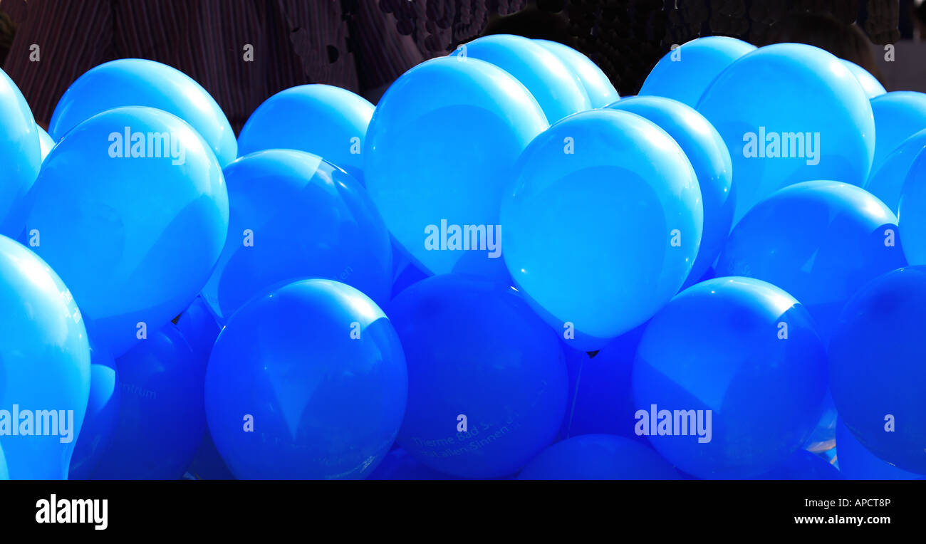 a lot of blue inflated ballons Stock Photo - Alamy