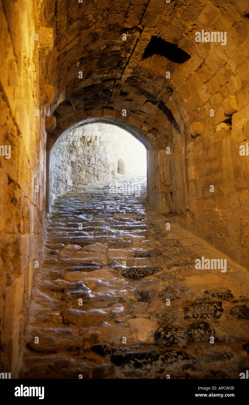 Underground passage with polished cobbled floor harbour fortress of ...