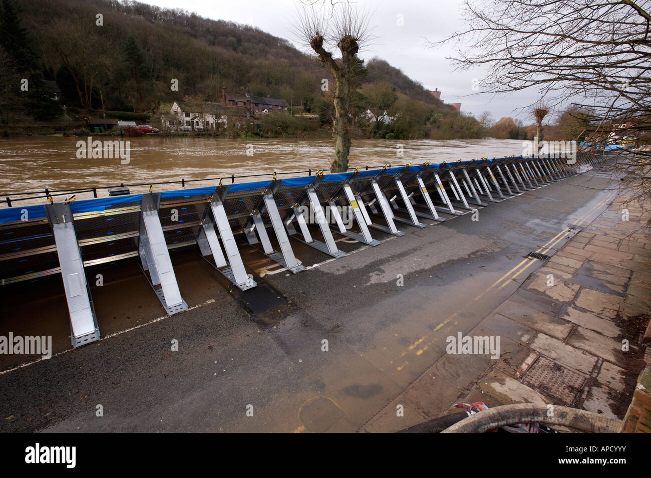 Flood Barrier on the Warfage Ironbridge Shropshire West Midlands ...