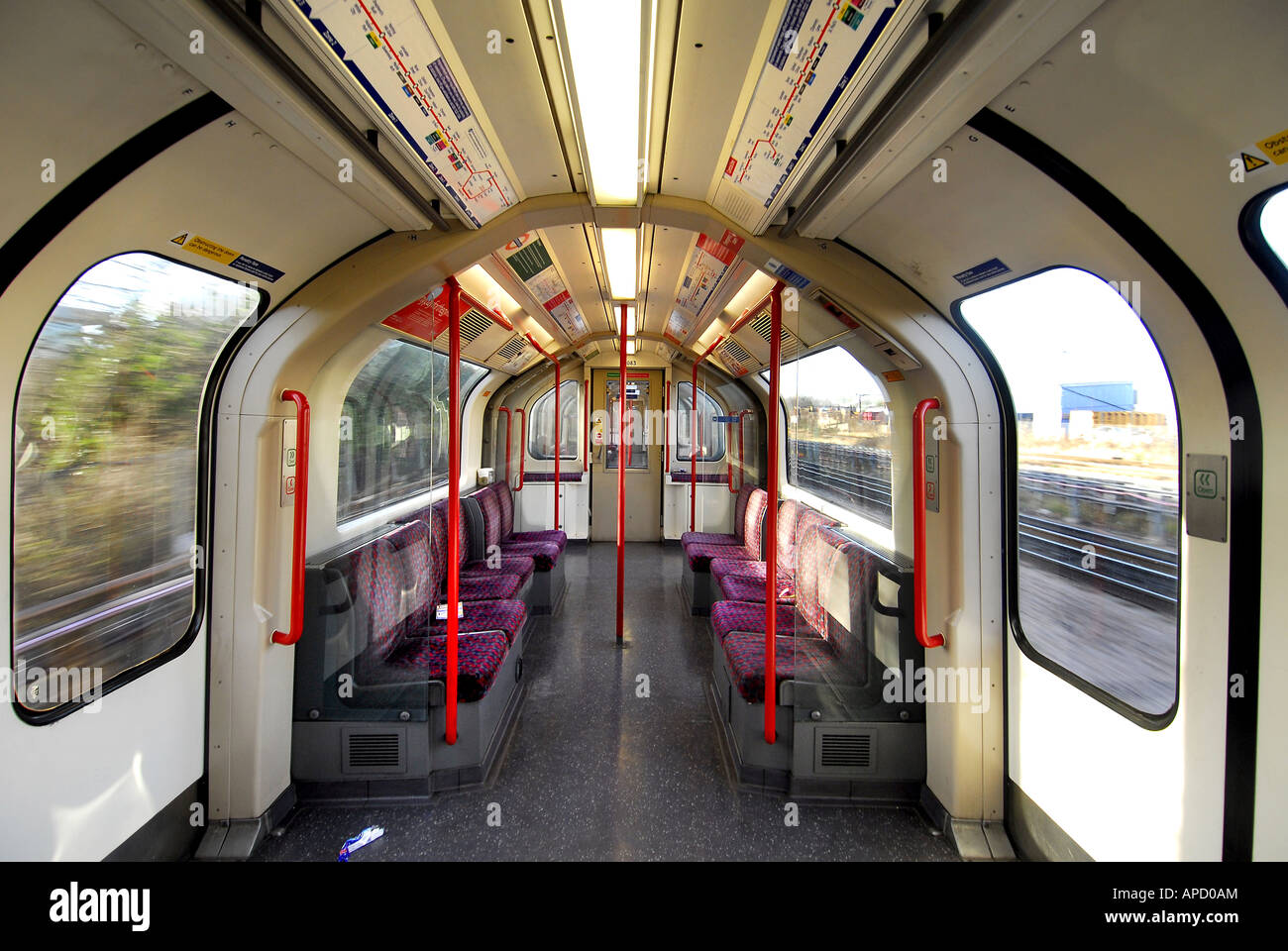 Interior of an empty central line Tube Underground train London United ...