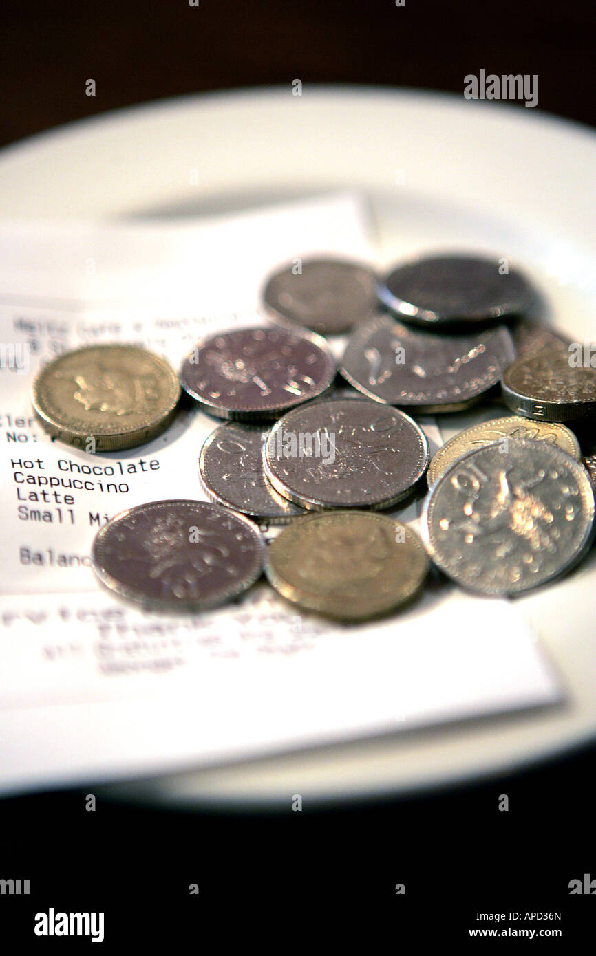 Change And Receipt On A Plate Stock Photo - Alamy