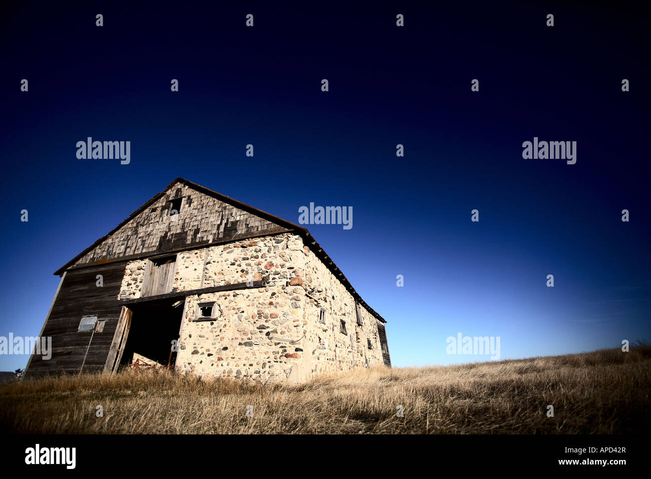 Wide angle view of old barn Stock Photo - Alamy