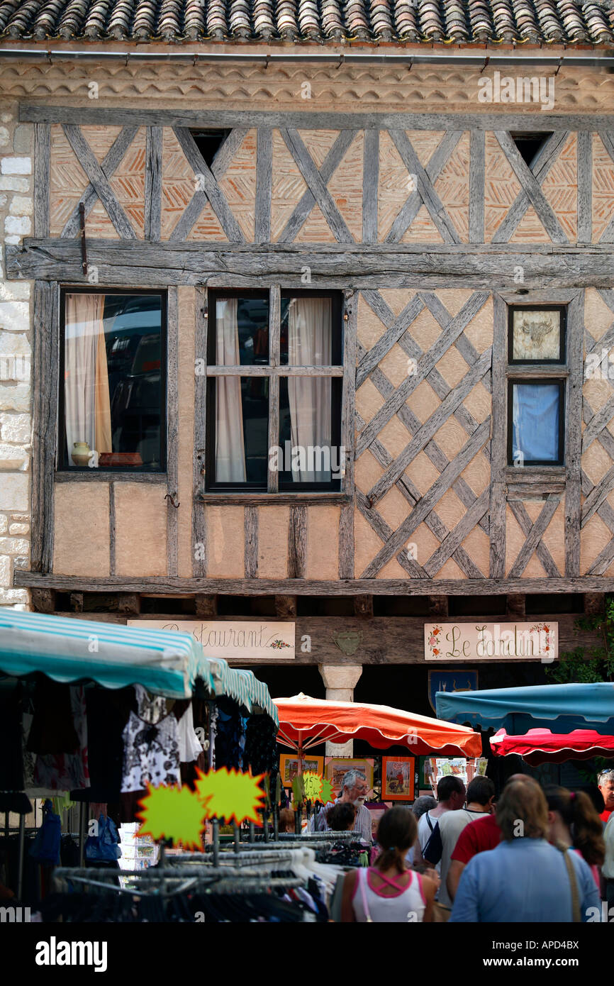 france aquitaine lot et garonne monflanquin a market in the main square ...