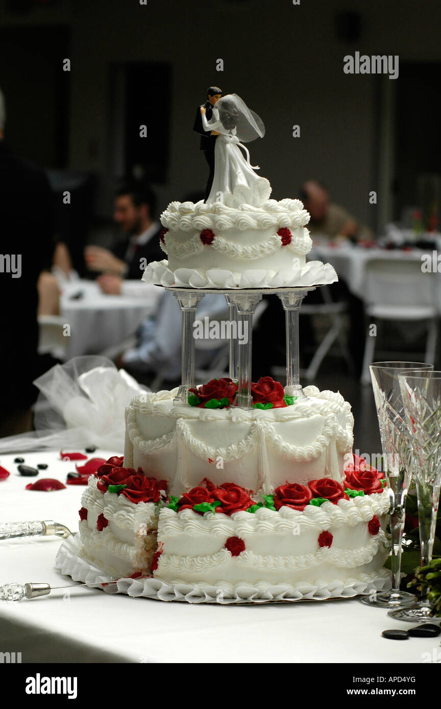 A three tier wedding cake Stock Photo - Alamy