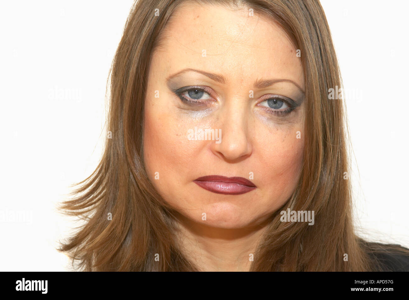 Young Woman Crying With Running Eye Makeup Stock Photo - Alamy