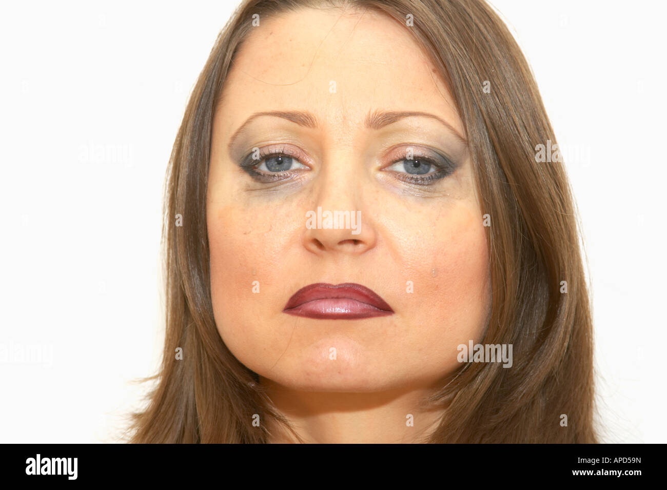 Young Woman Crying With Running Eye Makeup Stock Photo - Alamy