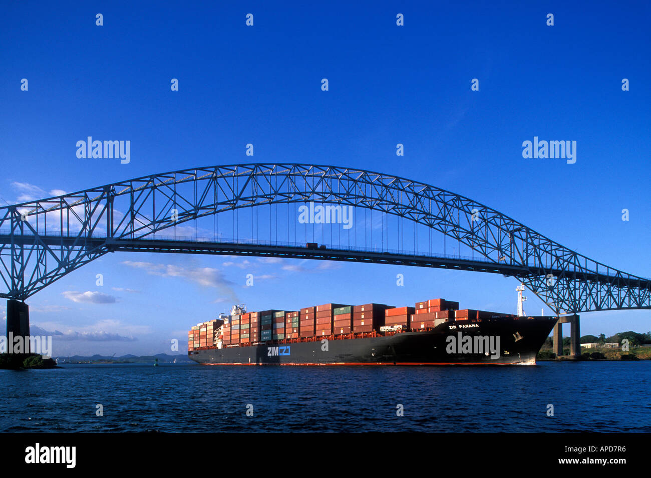 Panama Panama City Cargo ship Zim Panama steams under Bridge of the ...