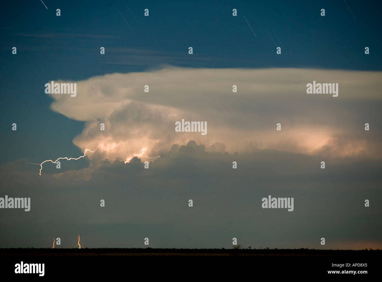 Africa Botswana Nxai Pan National Park Lightning strikes from storm ...