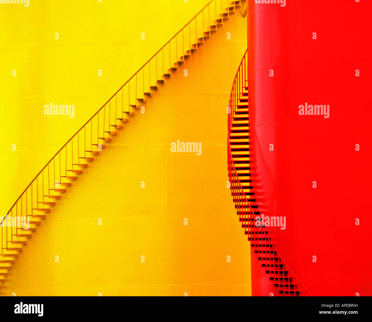 Red Yellow oil refinery storage tank Stock Photo - Alamy