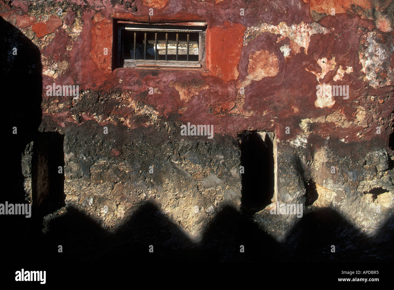 Africa Kenya Mombasa Morning sun lights red walls inside Fort Jesus a ...