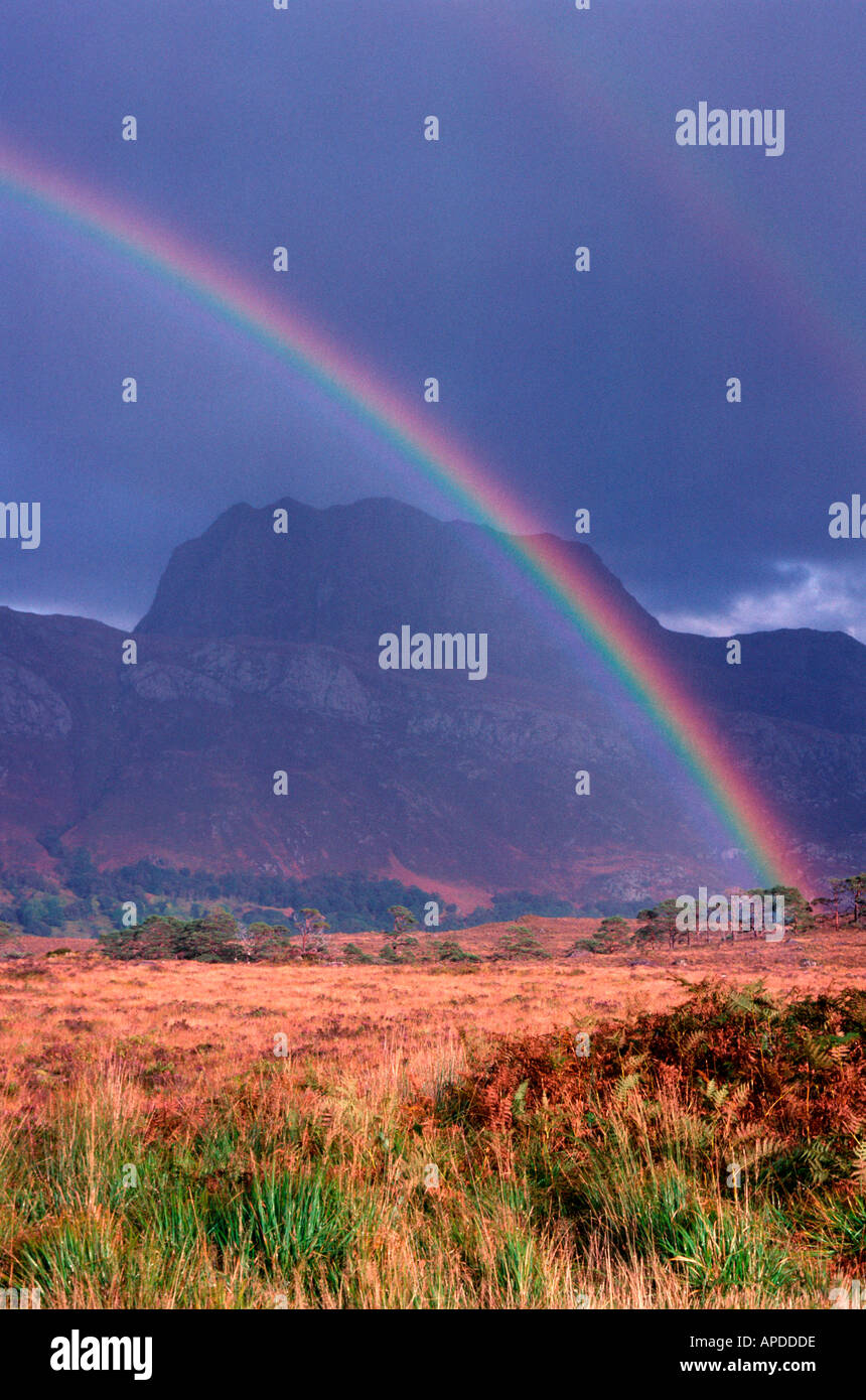 Scottish Highlands Rainbow in front of Slioch mountain viewed from west ...