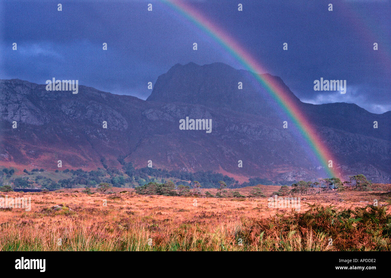Scottish Highlands Rainbow in front of Slioch mountain viewed from west ...
