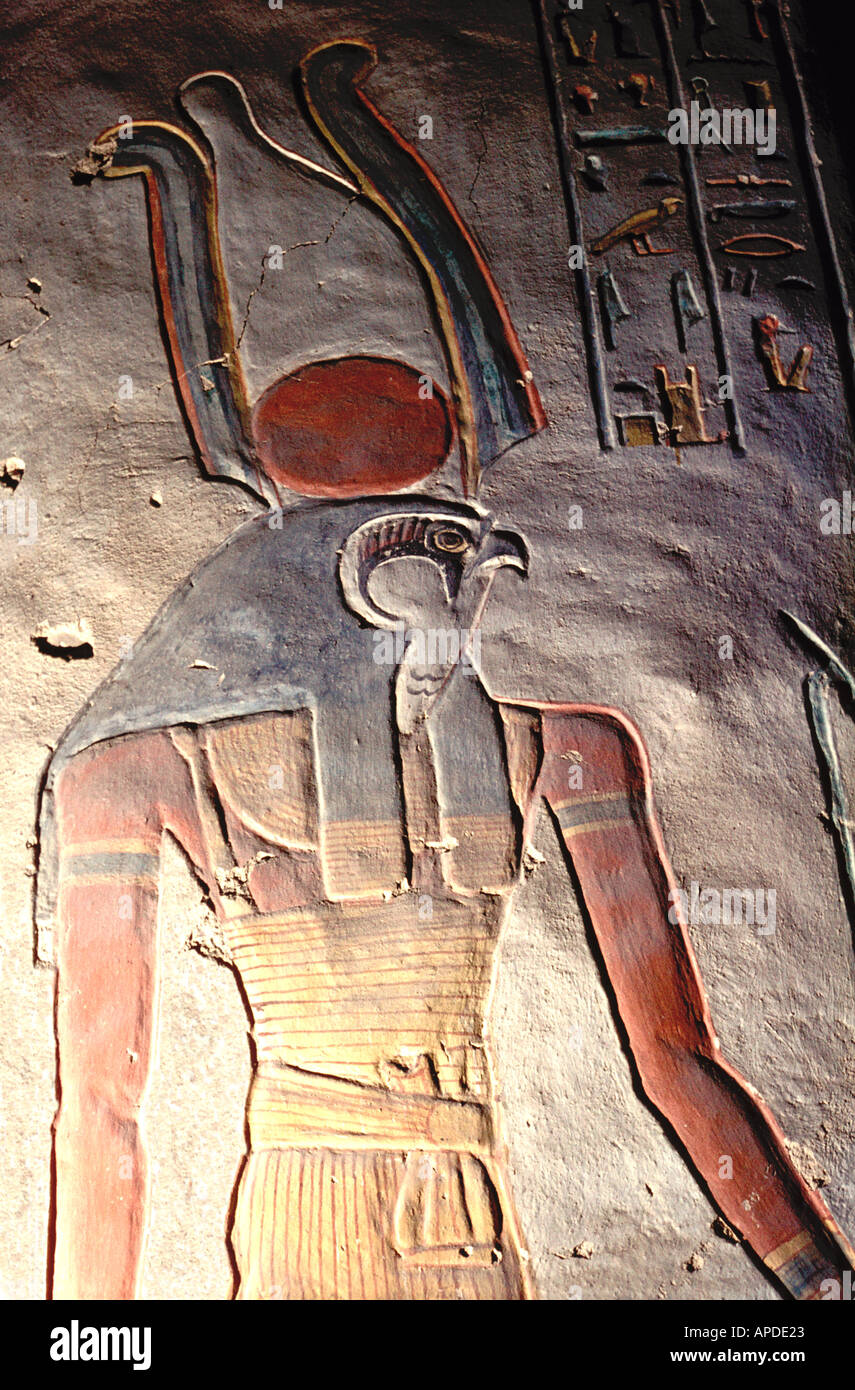 Carved wall relief of the god Horus in a Royal tomb in Egypt s Valley ...