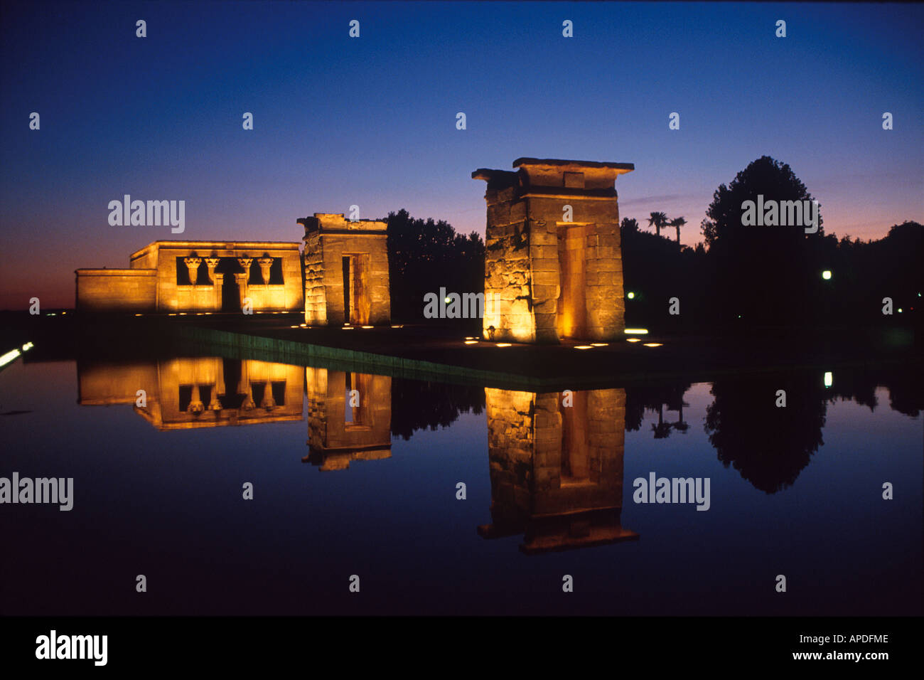 Temple of Debod, an ancient Egyptian temple at night, Parque del Oeste ...