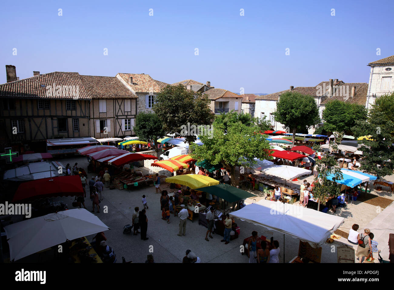 france aquitaine lot et garonne monflanquin a market in the main square ...