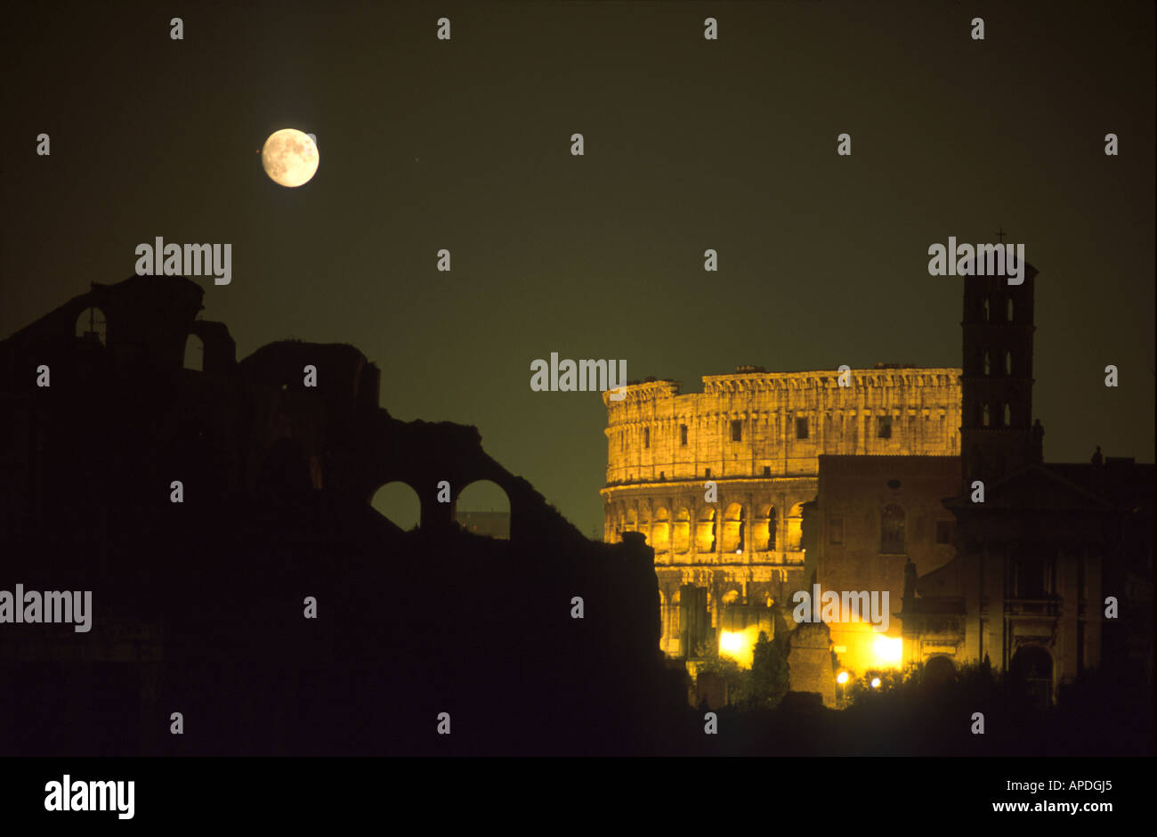 The illuminated colosseum at full moon, Rome, Italy, Europe Stock Photo ...