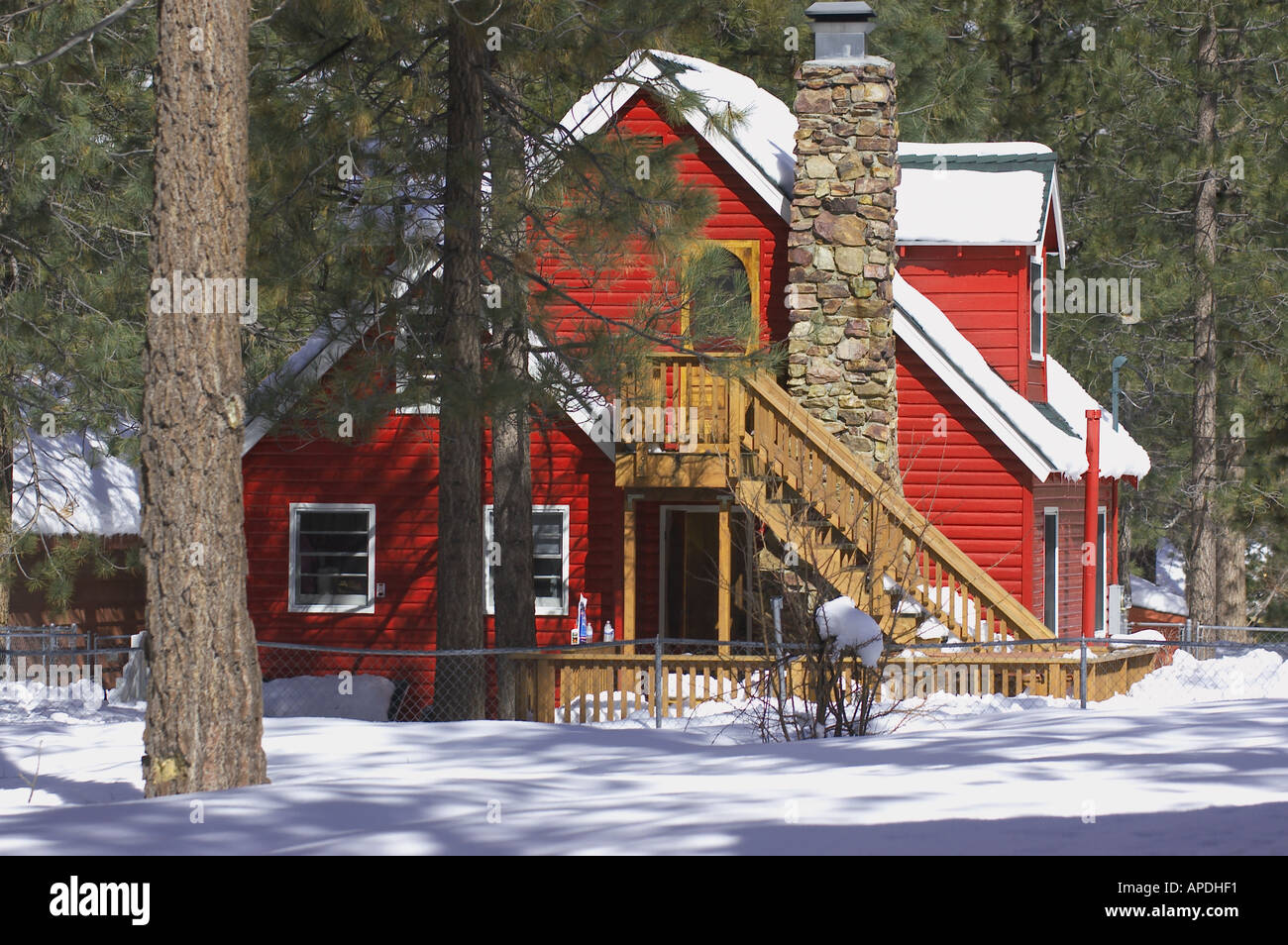 red cabin in the snow Stock Photo - Alamy