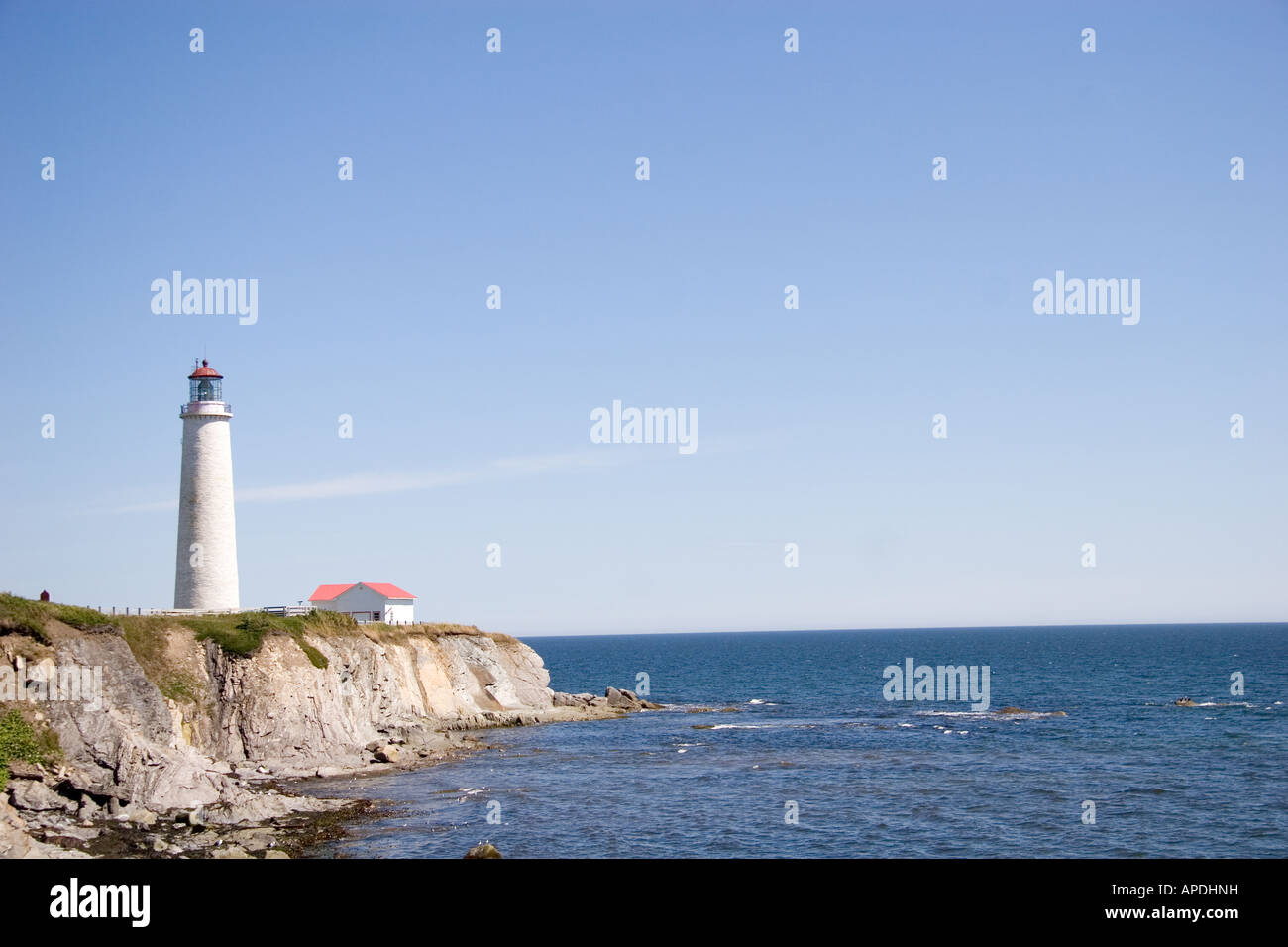A lighthouse on the coastline of the Gaspe Peninsula in summer Stock ...