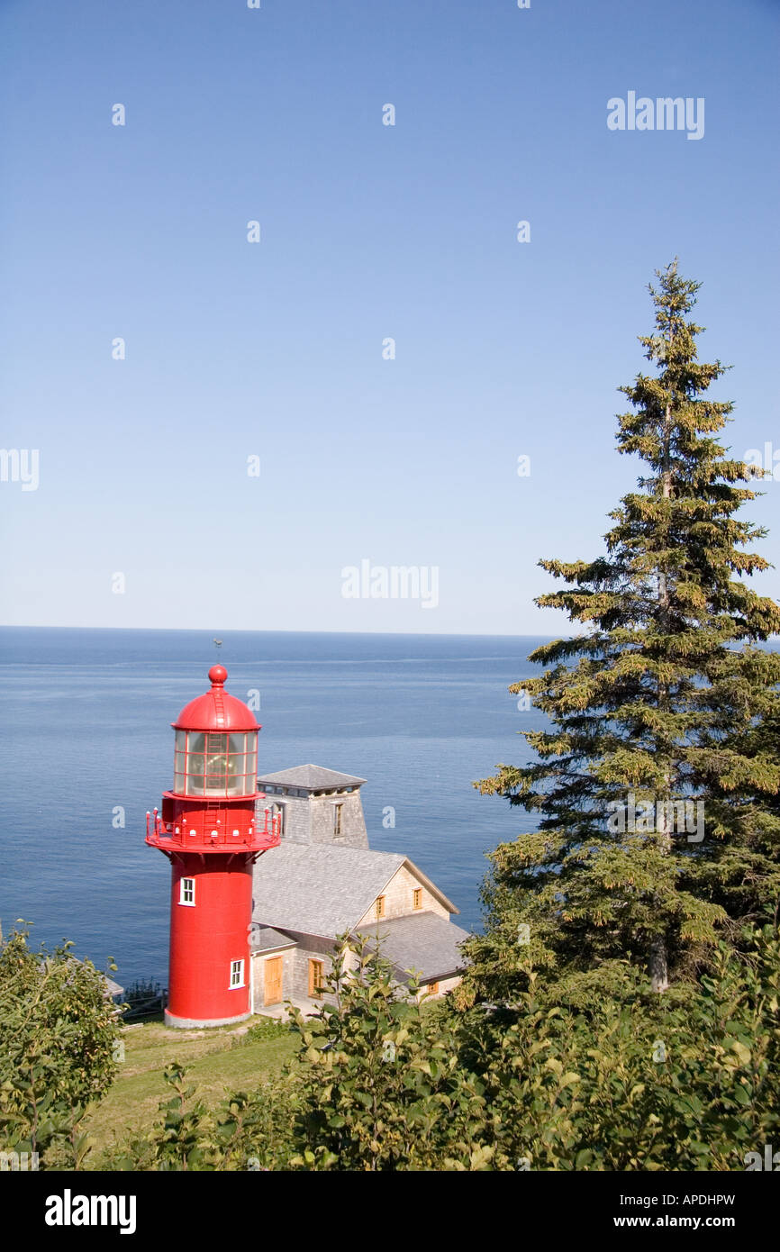 A lighthouse on the coastline of the Gaspe Peninsula in summer Stock ...