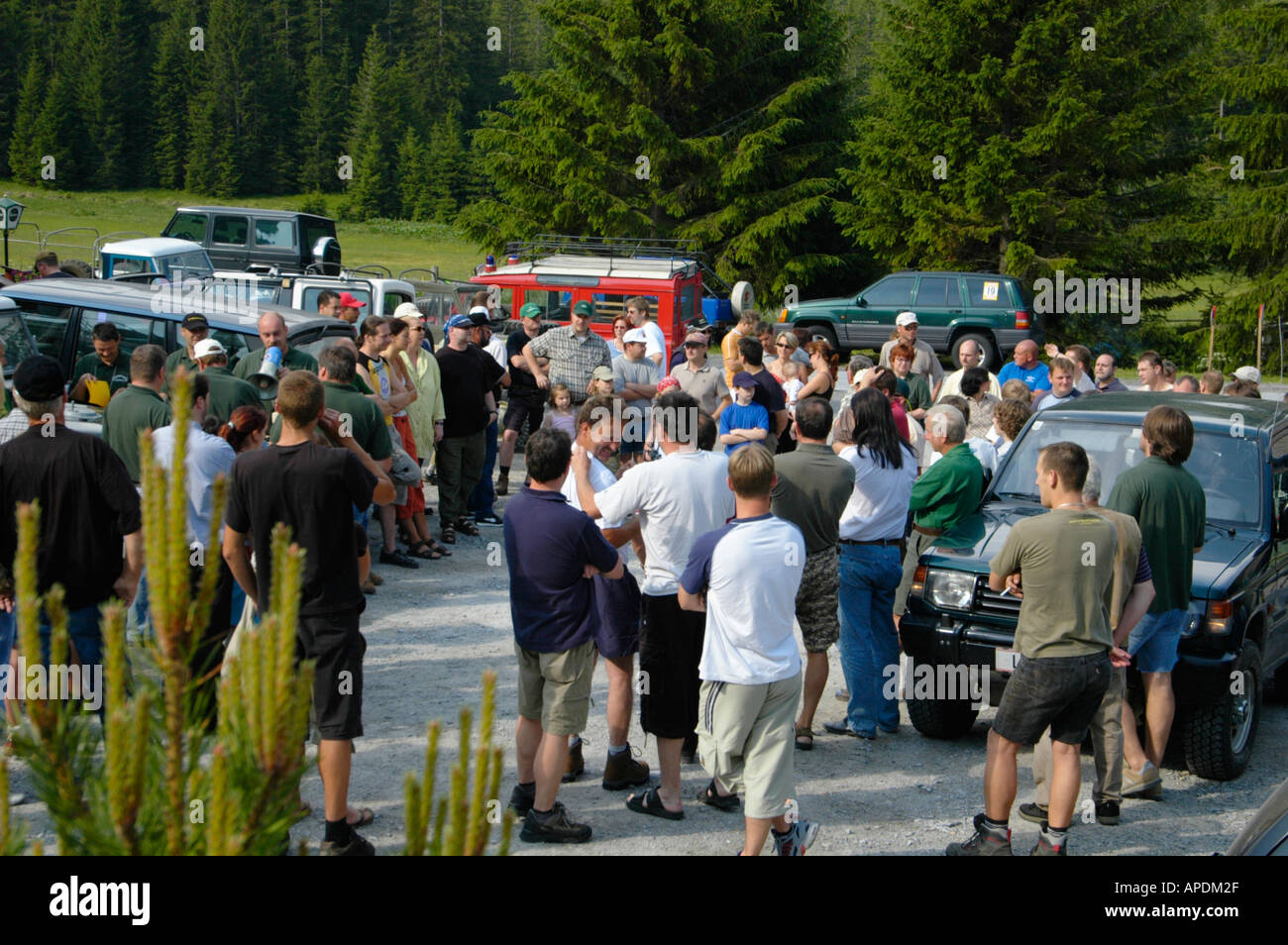 Various Land Rover and people at an off roading event in the Austrian ...
